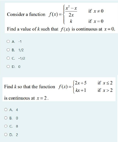 Solved . x? - x if x=0 Consider a function f(x)=2x k if x=0 | Chegg.com