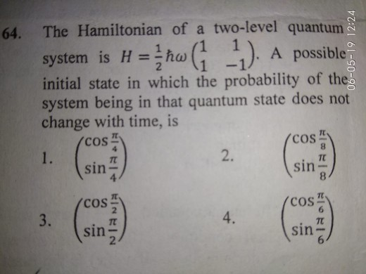 Solved 64. The Hamiltonian of a two-level quantum A possible | Chegg.com