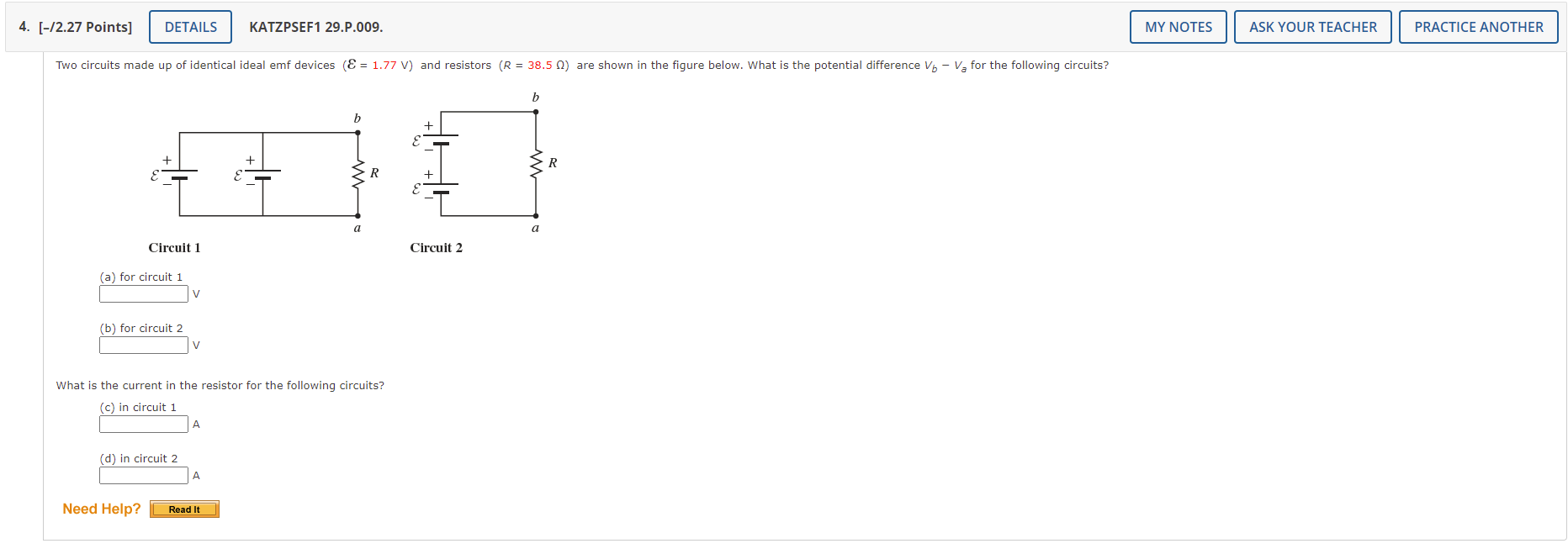 Solved 4. [-/2.27 Points] DETAILS KATZPSEF1 29.P.009. MY | Chegg.com