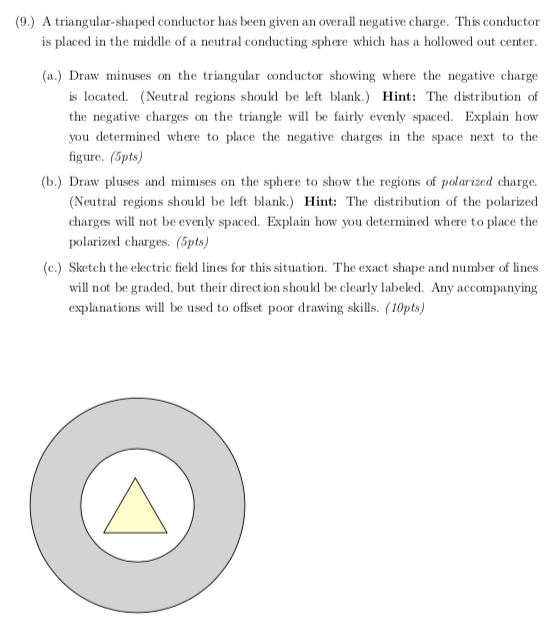 (9.) A triangular-shaped conductor has been given an | Chegg.com