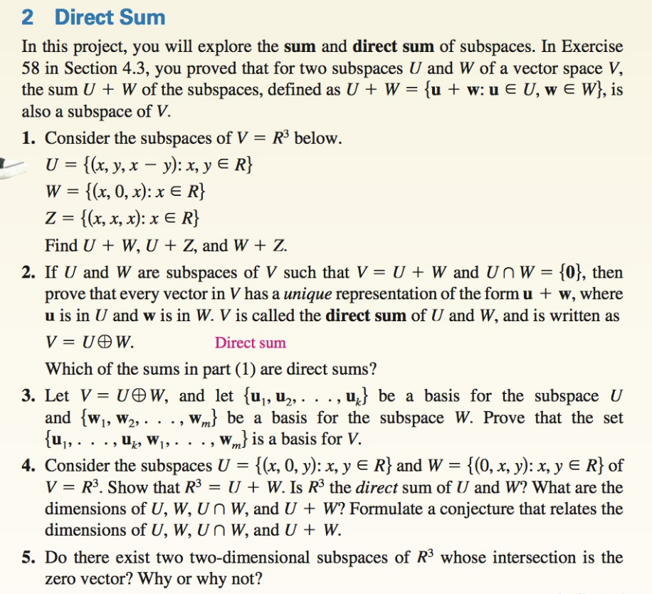 Solved 2 Direct Sum In this project, you will explore the | Chegg.com