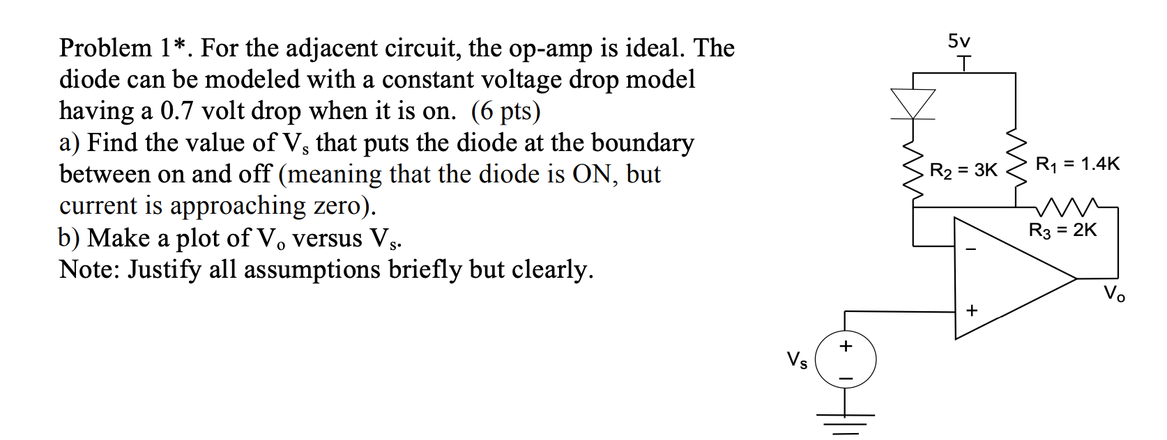 Solved 5V Problem 1*. For the adjacent circuit, the op-amp | Chegg.com