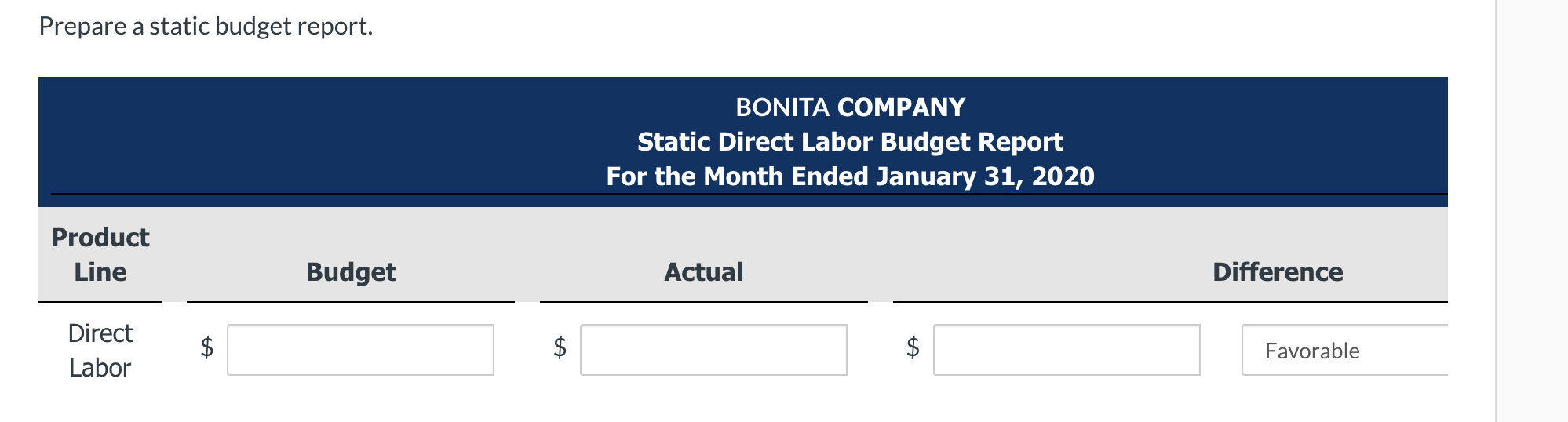 Solved Prepare a static budget report.BONITA COMPANYStatic | Chegg.com Solved Prepare a static budget report.BONITA COMPANYStatic | Chegg.com