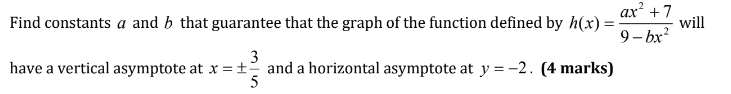 Solved Find constants a and b that guarantee that the graph | Chegg.com