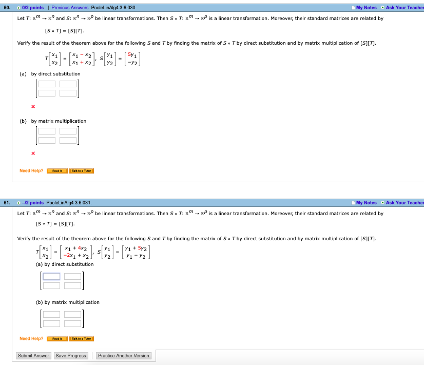 Solved 50. 0/2 points | Previous Answers PooleLinAlg4 | Chegg.com