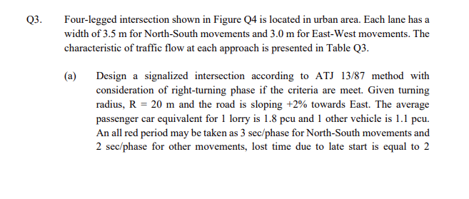 Solved Q3. Four-legged intersection shown in Figure Q4 is | Chegg.com