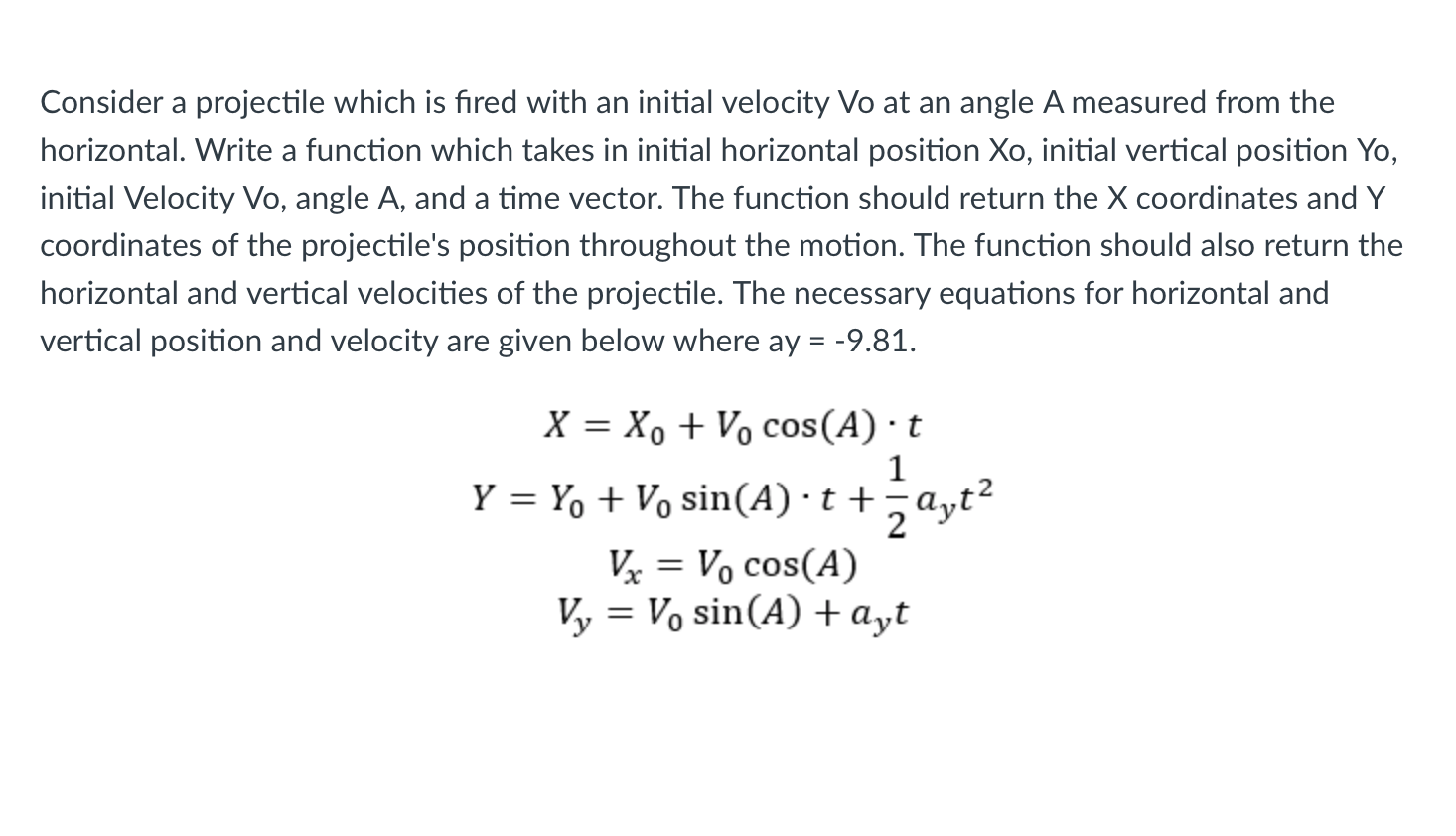Solved Consider a projectile which is fired with an initial | Chegg.com