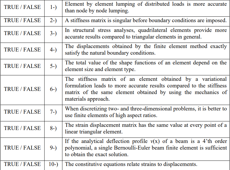 Solved \begin{tabular}{|l|c|l|} \hline TRUE / FALSE & 1-) & | Chegg.com