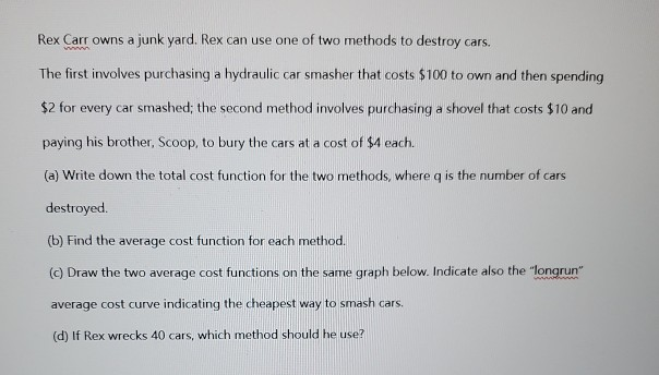 Solved Rex Carr owns a junkyard. Rex can use one of two | Chegg.com