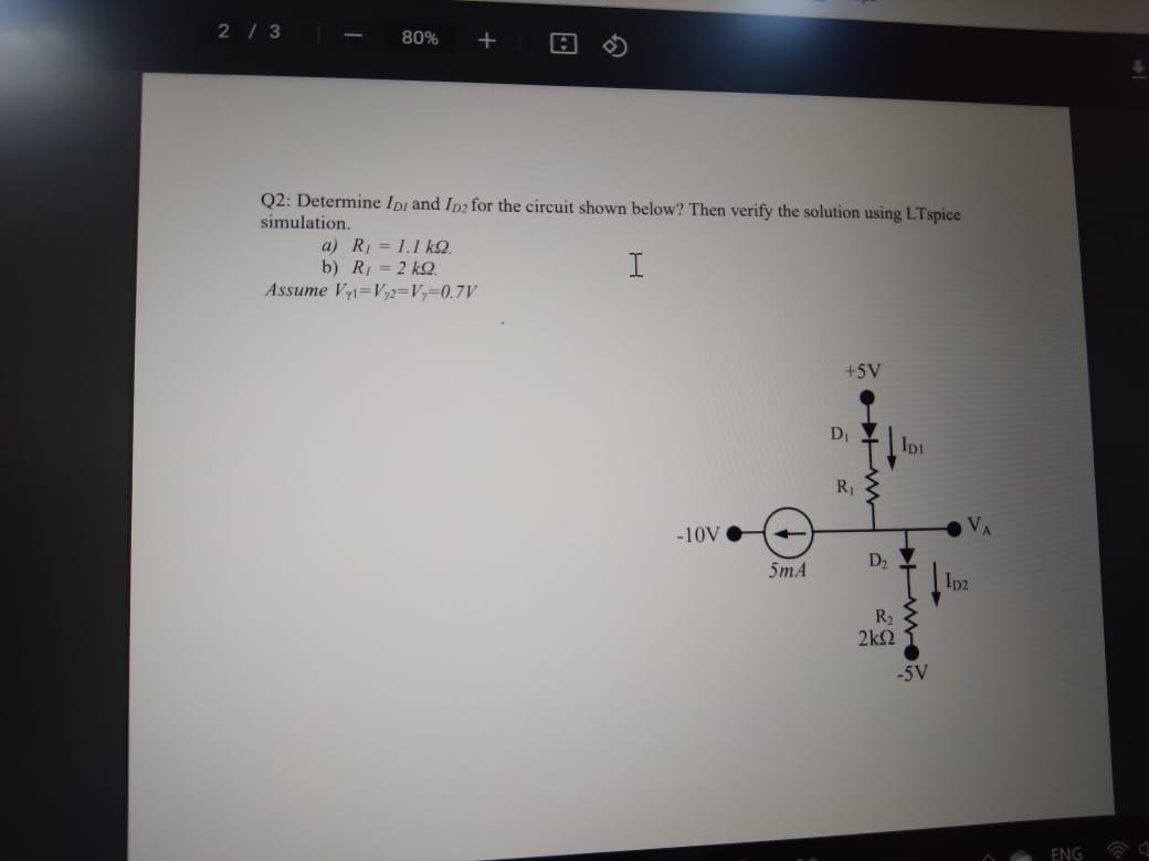Solved Q2: Determine IDl and ID2 for the circuit shown | Chegg.com