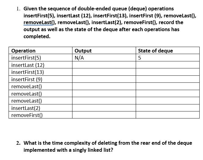 Solved 1. Given the sequence of double-ended queue (deque) | Chegg.com