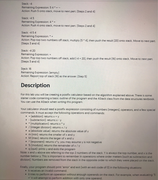 Solved Background Postfix is a notation for writing | Chegg.com