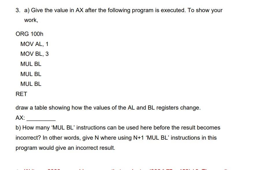 Solved 3. a) Give the value in AX after the following | Chegg.com