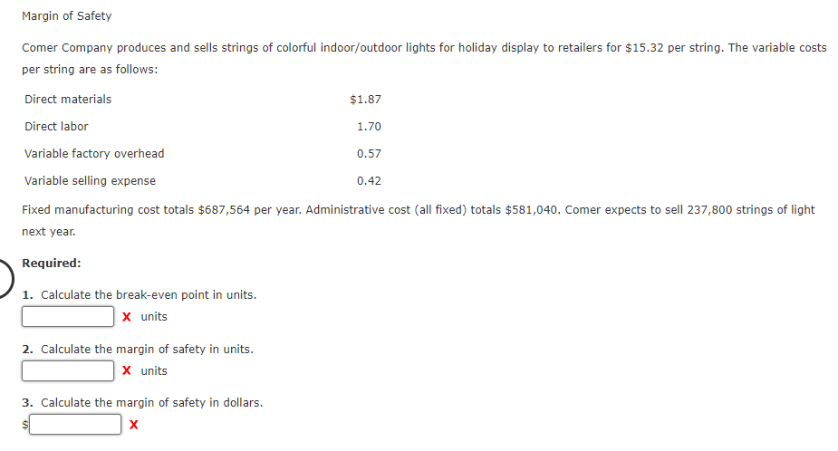 Solved Comer Company produces and sells strings of colorful | Chegg.com