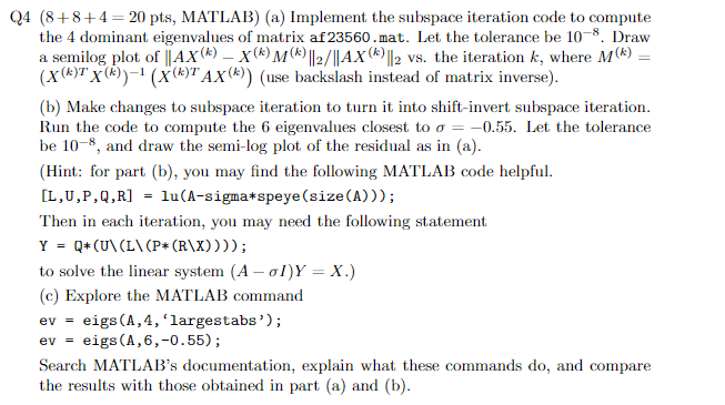 Solved 24(8+8+4=20pts, MATLAB) (a) Implement the subspace | Chegg.com