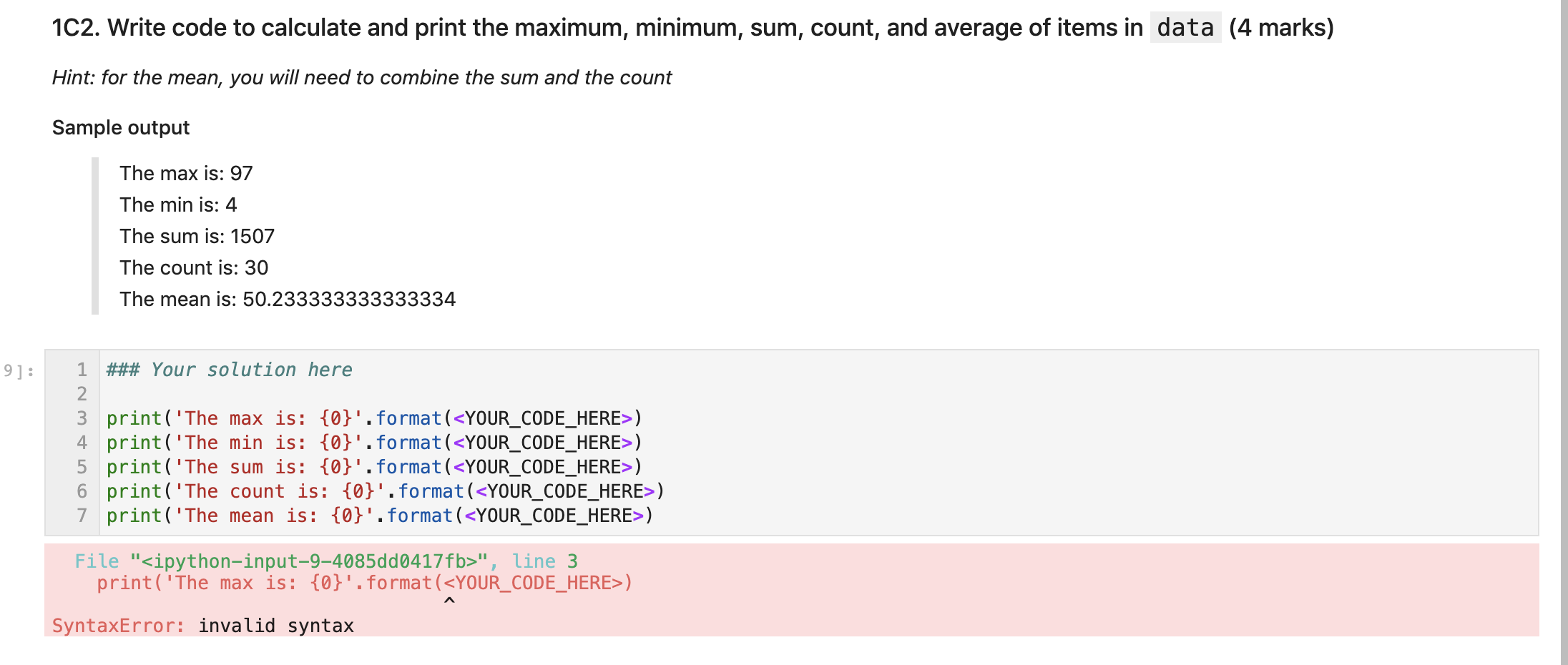 Solved 102. Write code to calculate and print the maximum, | Chegg.com