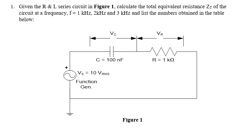 Solved 1. Given the R&L series circuit in Figure 1, | Chegg.com
