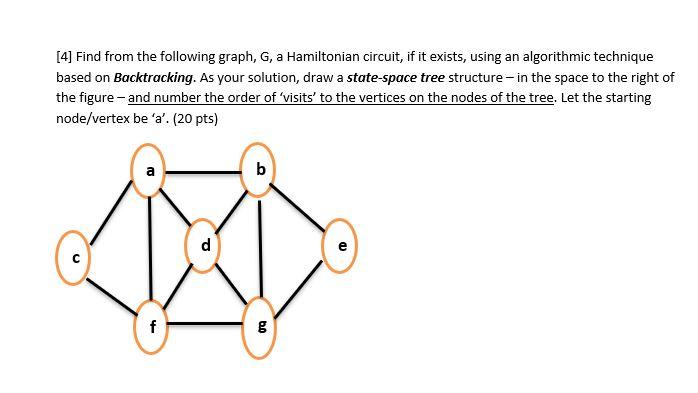 Solved [4] Find from the following graph, G, a Hamiltonian | Chegg.com