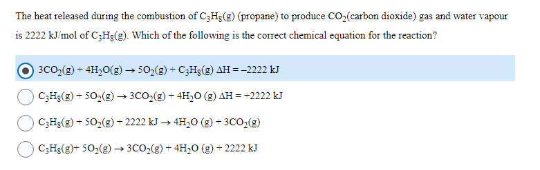 Solved The heat released during the combustion of C3H8( g) | Chegg.com