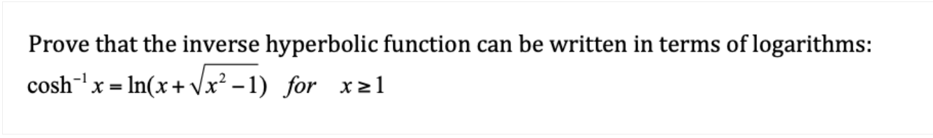 Solved Prove that the inverse hyperbolic function can be | Chegg.com