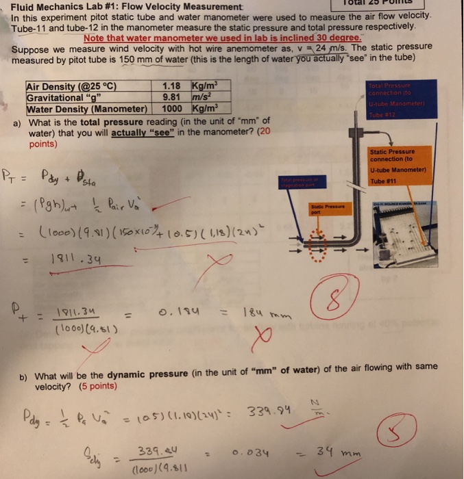 Solved otal 25 PUINS Fluid Mechanics Lab #1: Flow Velocity | Chegg.com