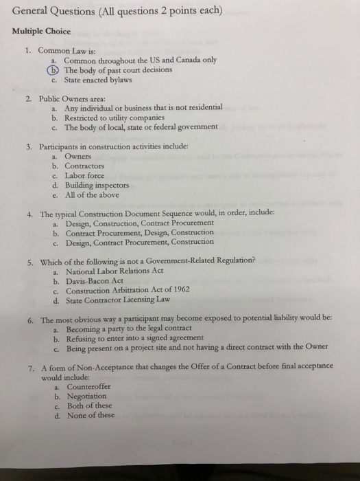 Solved General Questions (All questions 2 points each) | Chegg.com