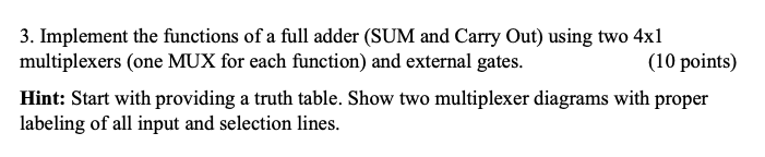 Solved 3. Implement the functions of a full adder (SUM and | Chegg.com