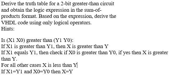 Derive The Truth Table For A 2 Bit Greater Than 8256