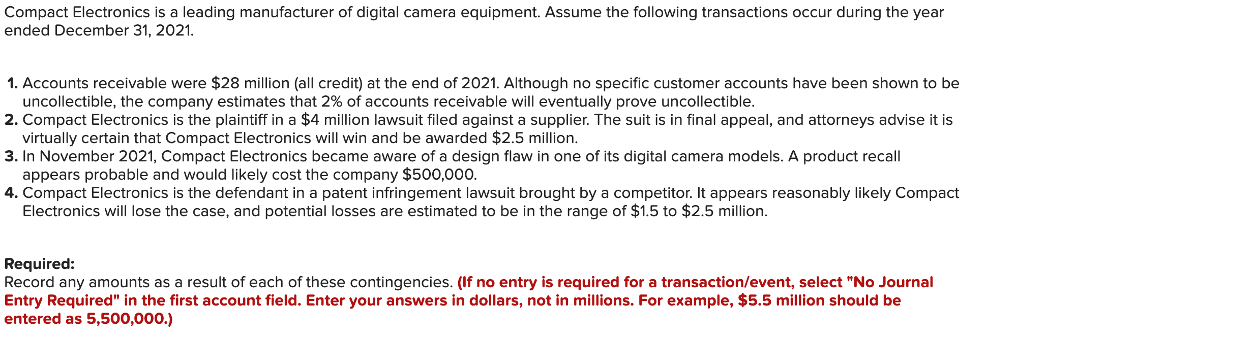 Solved Compact Electronics is a leading manufacturer of | Chegg.com