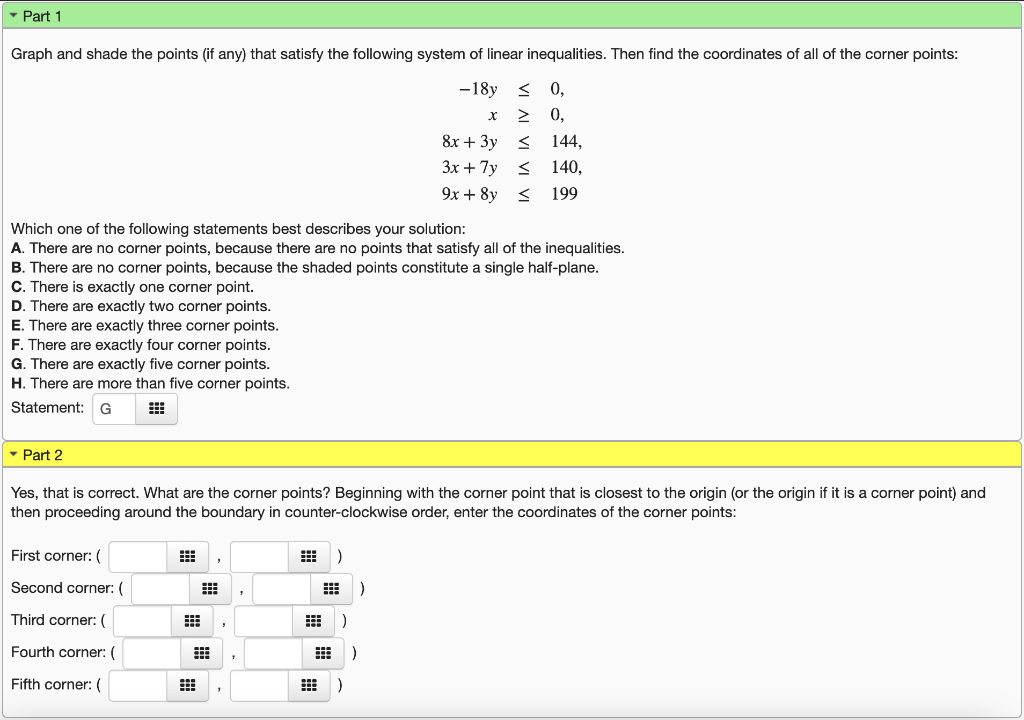 Solved - Part 1 Graph and shade the points (if any) that | Chegg.com