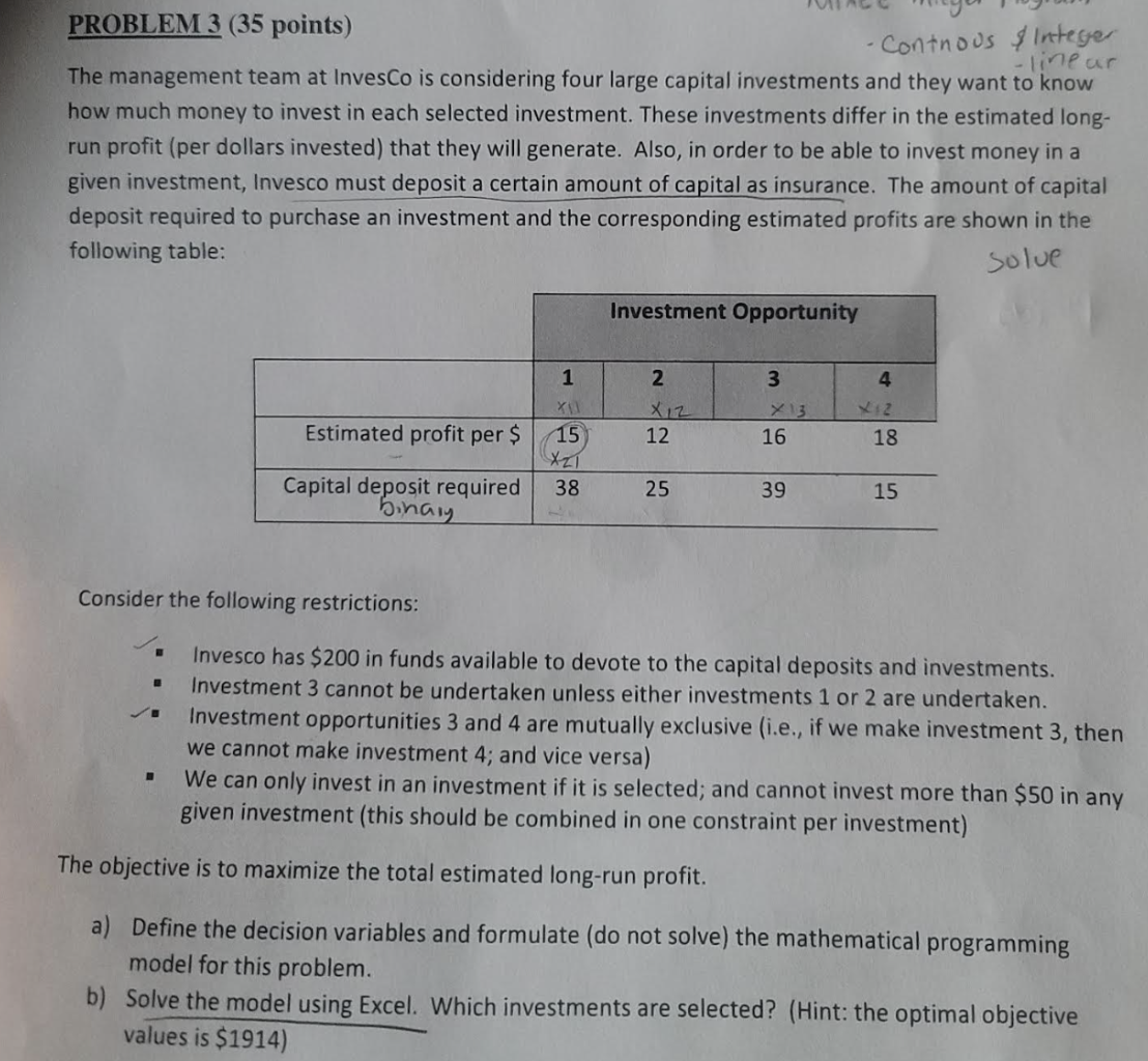 PROBLEM 3 (35 points) - Contnous \&integer The | Chegg.com