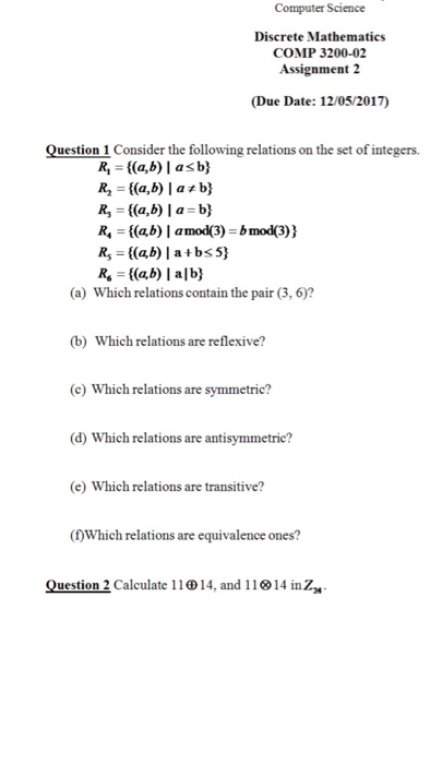 Solved Computer Science Discrete Mathematics COMP 3200-02 | Chegg.com