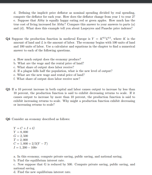 Solved d. Defining the implicit price deflator as nominal | Chegg.com