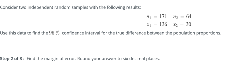 Solved Step 3 of 3:Construct the 98%confidence interval. | Chegg.com