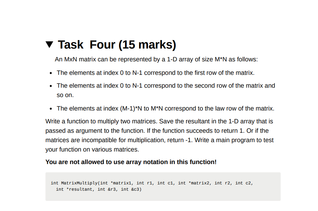 Solved ∇ Task Four (15 marks) An MxN matrix can be | Chegg.com