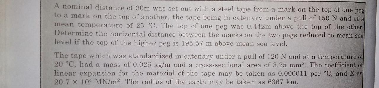 Solved A nominal distance of 30m was set out with a steel | Chegg.com