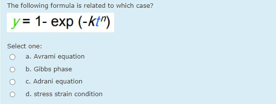 Solved The following formula is related to which | Chegg.com