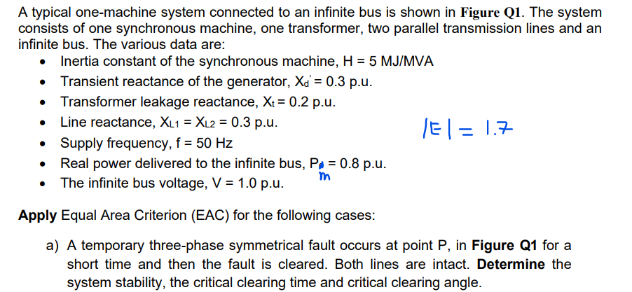 Solved Determine thesystem stability, the critical clearing | Chegg.com