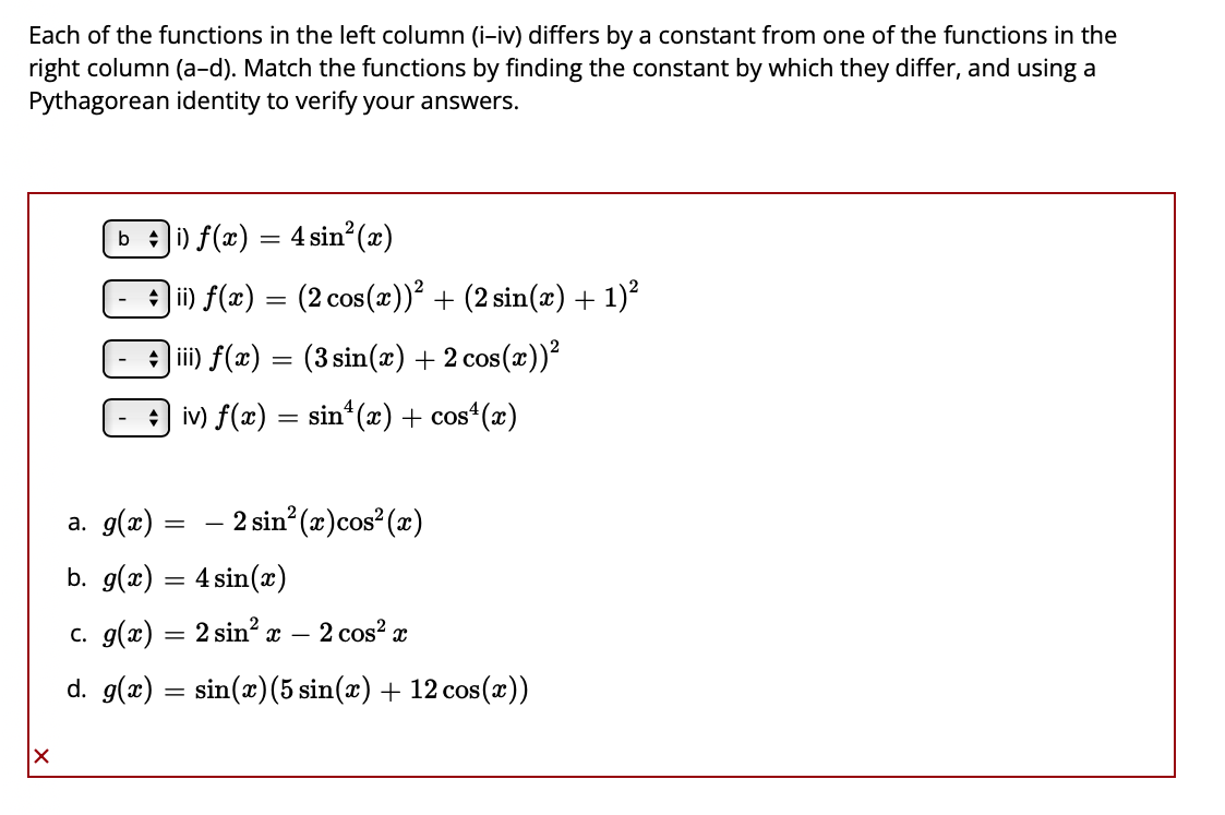 Solved Each of the functions in the left column (i-iv) | Chegg.com