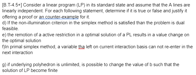 Solved [B.T-4.5+] Consider a linear program (LP) in its | Chegg.com