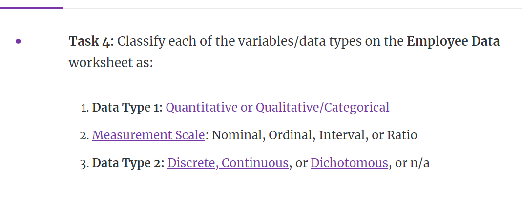 Solved Task 4: Classify each of the variables/data types on | Chegg.com