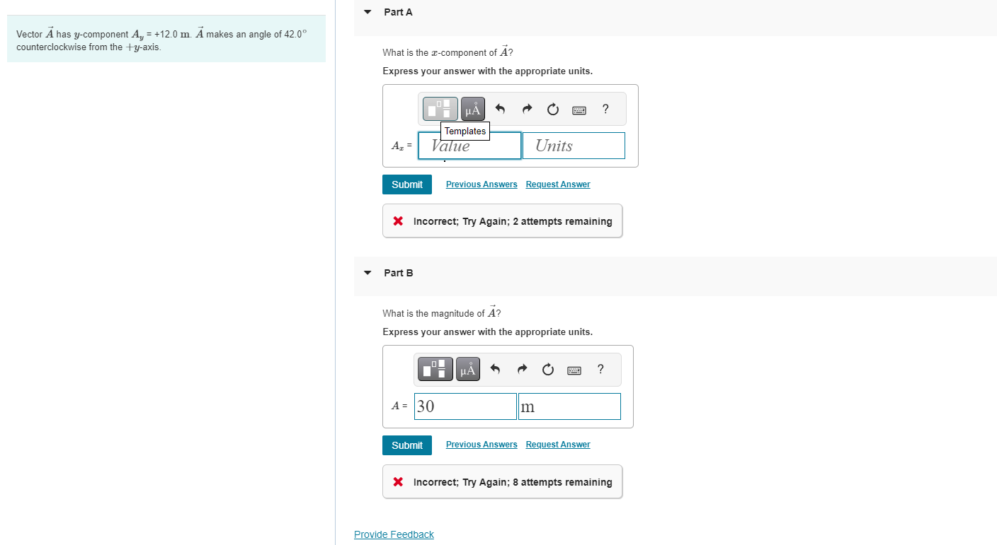 Solved Vector vec(A) ﻿has y-component Ay=+12.0m.vec(A) | Chegg.com