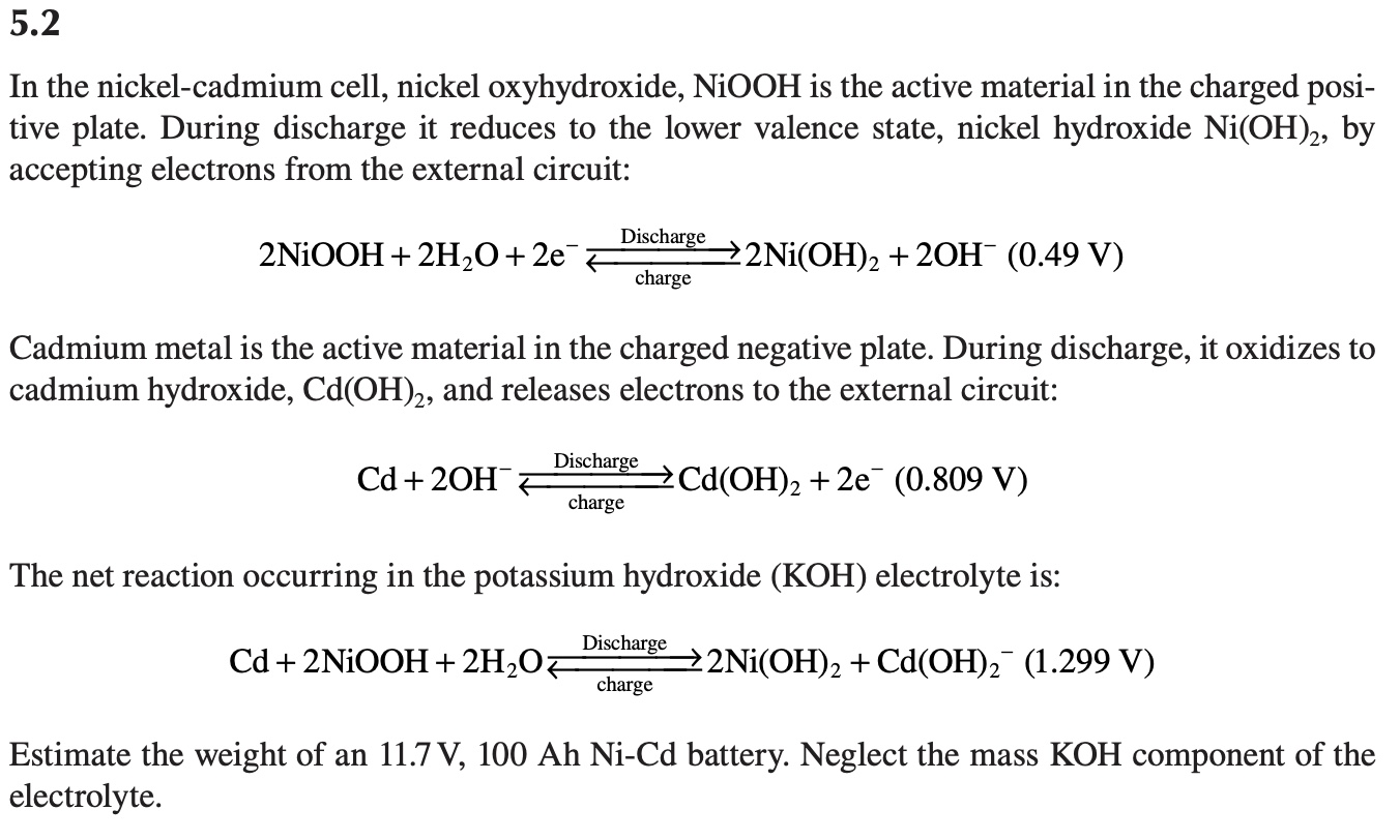 Solved In the nickel-cadmium cell, nickel oxyhydroxide, | Chegg.com