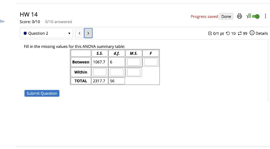 Solved HW 14 Score: 0/10 Progress saved Done 6 Vo : On- 0/10 | Chegg.com