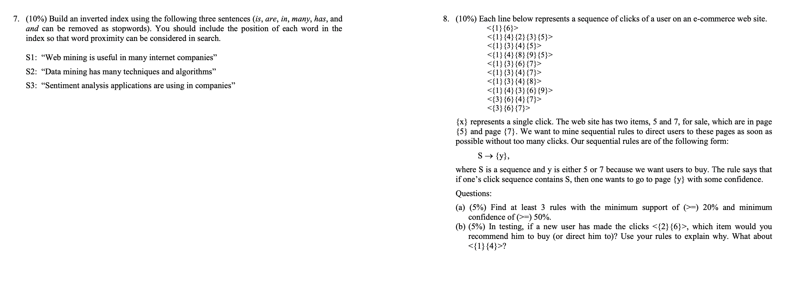 Solved 7. (10\%) Build an inverted index using the following | Chegg.com