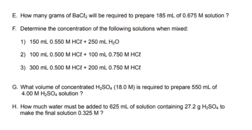Solved E. How many grams of BaCl2 will be required to | Chegg.com