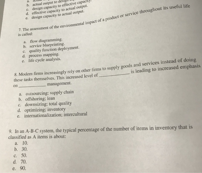 Solved a. actu actual output to desigl c design capacity to | Chegg.com