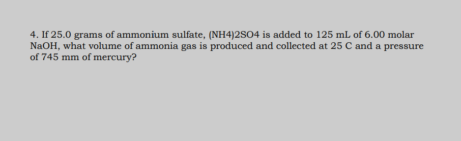 Solved 4. If 25.0 grams of ammonium sulfate, (NH4)2SO4 is | Chegg.com