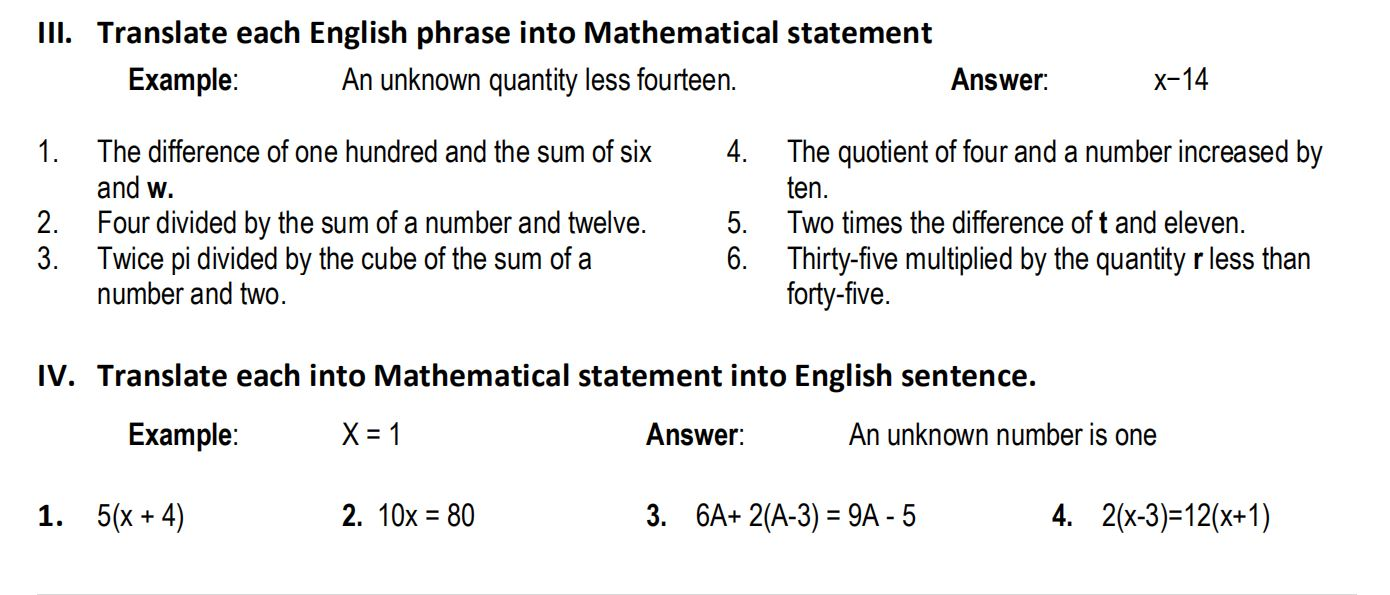 Solved III Translate Each English Phrase Into Mathematical Chegg