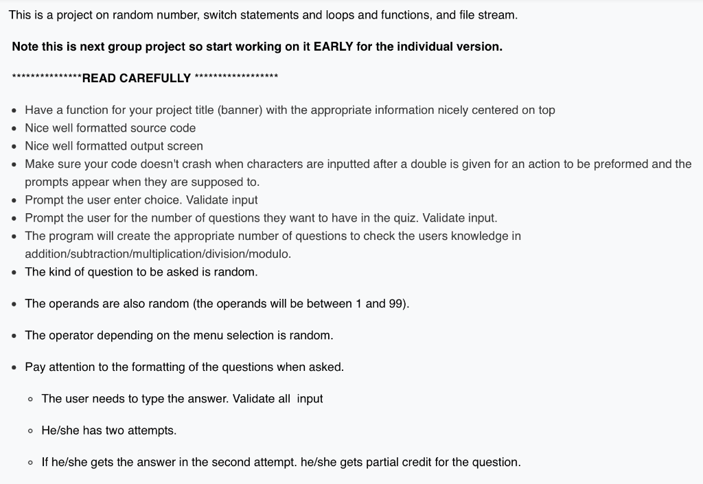 This is a project on random number, switch statements | Chegg.com